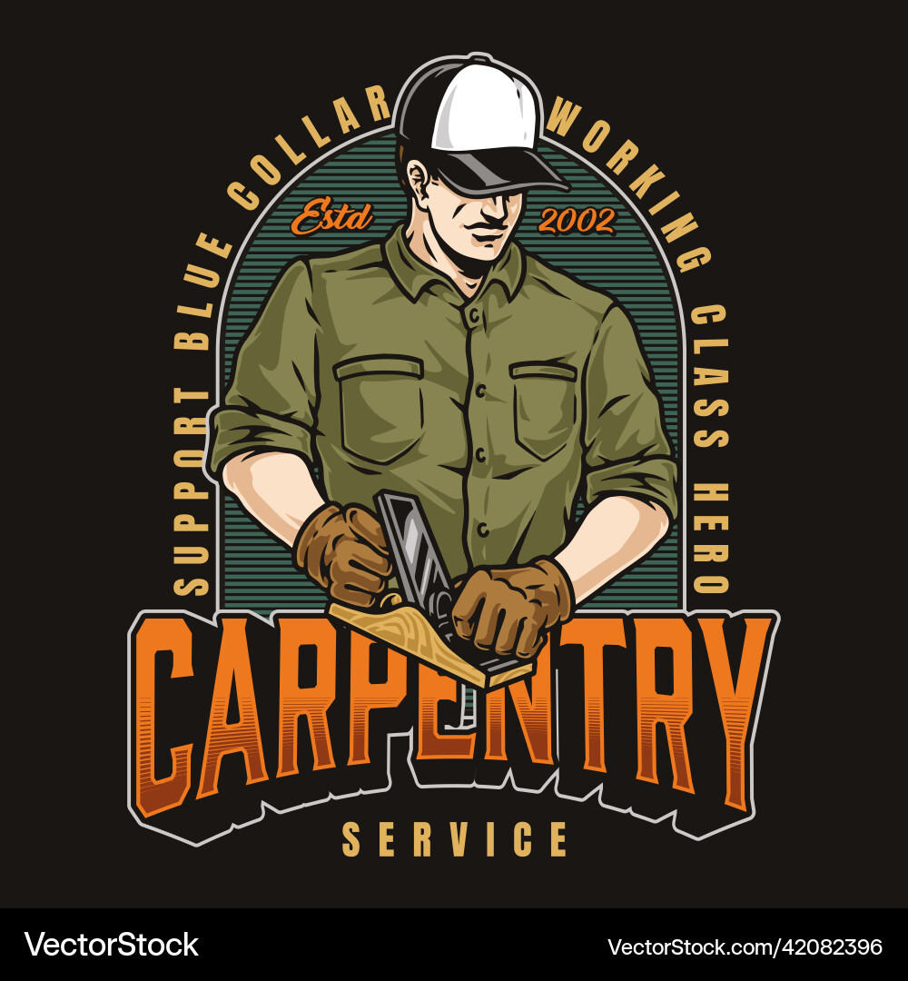 Carpentry service label with inscription Vector Image