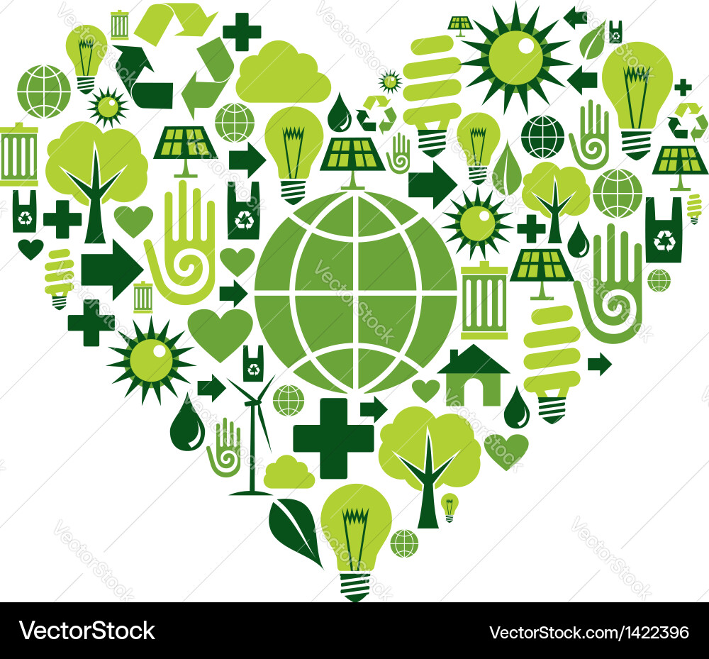 Green heart environmental icons Royalty Free Vector Image