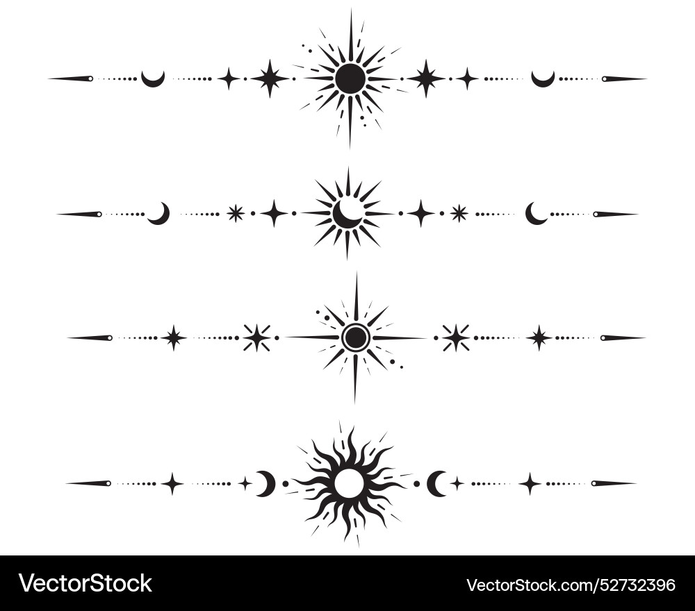 Magic border with celestial stars sun and Vector Image