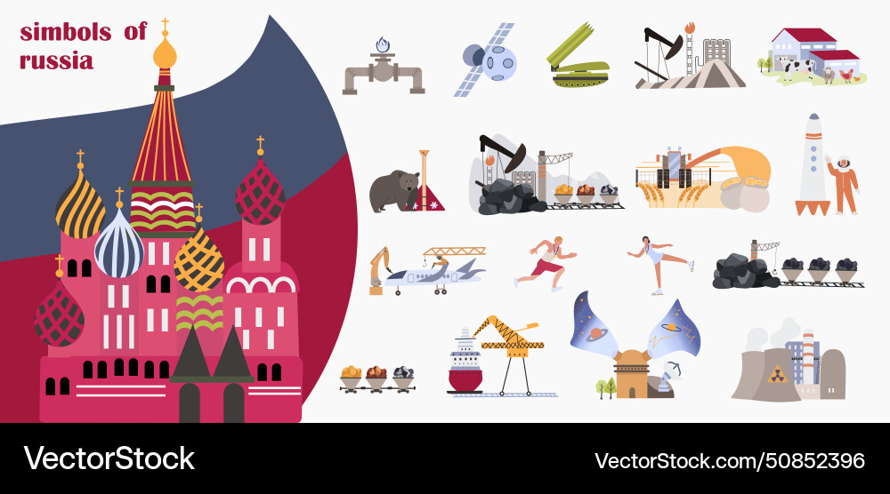 Russia symbols flat set Royalty Free Vector Image