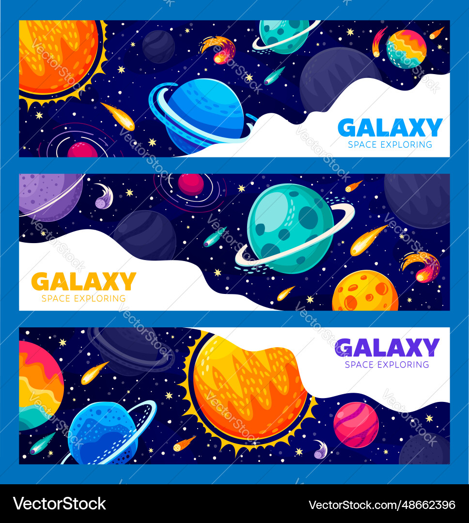 Space exploring banners with solar system planets Vector Image
