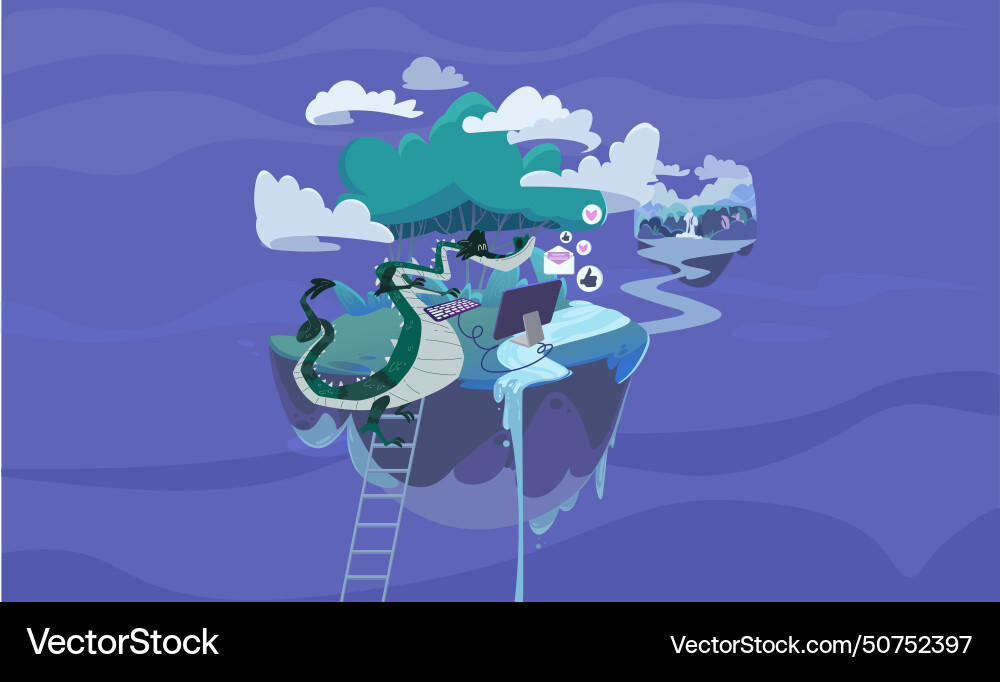 A dragon working on laptop Royalty Free Vector Image