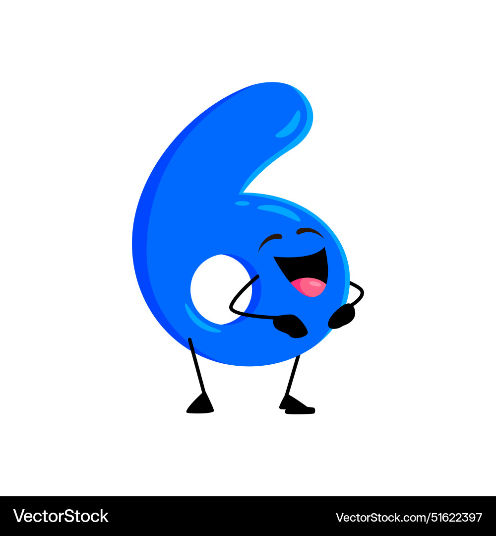 Cartoon math number six cheerful character laugh Vector Image