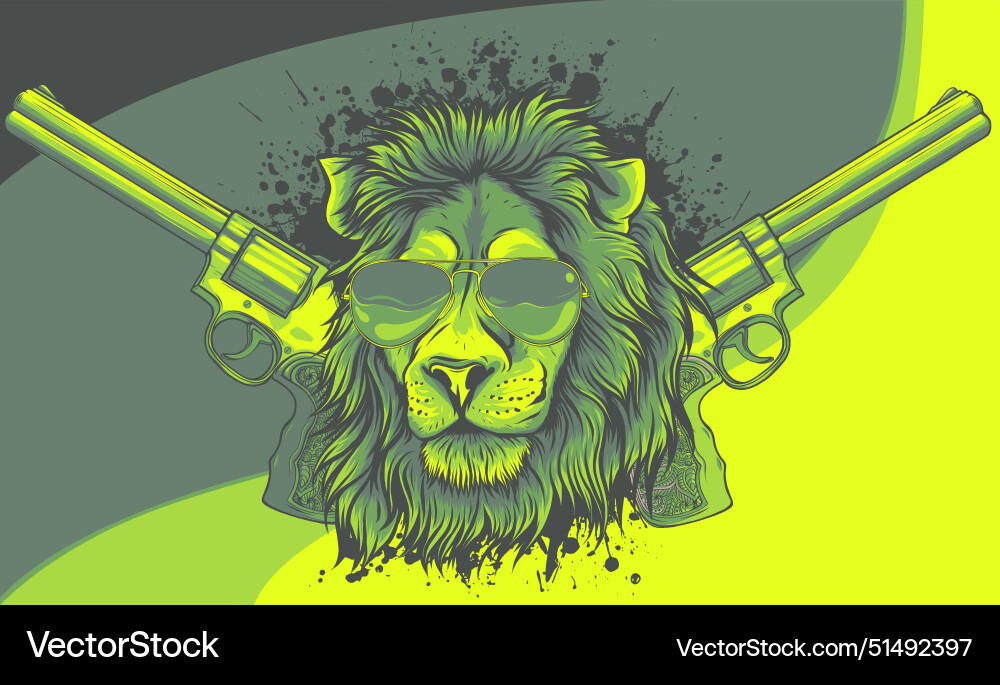 Lion head with two gun Royalty Free Vector Image