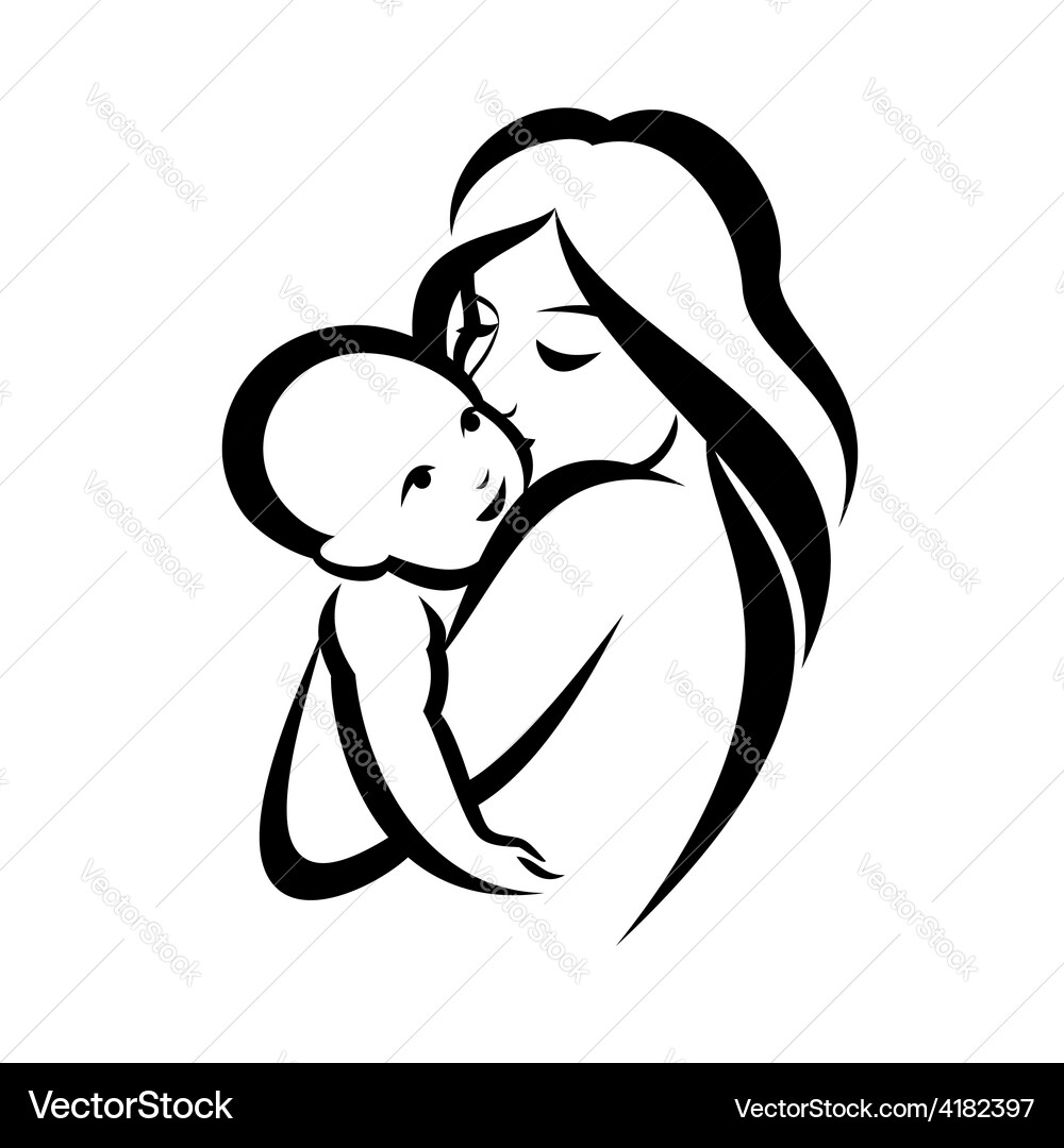Mother and baby stylized symbol Royalty Free Vector Image