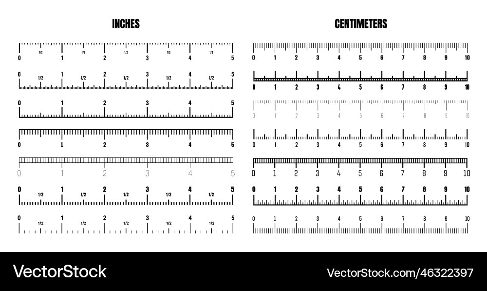 Realistic black centimeter and inch scale Vector Image