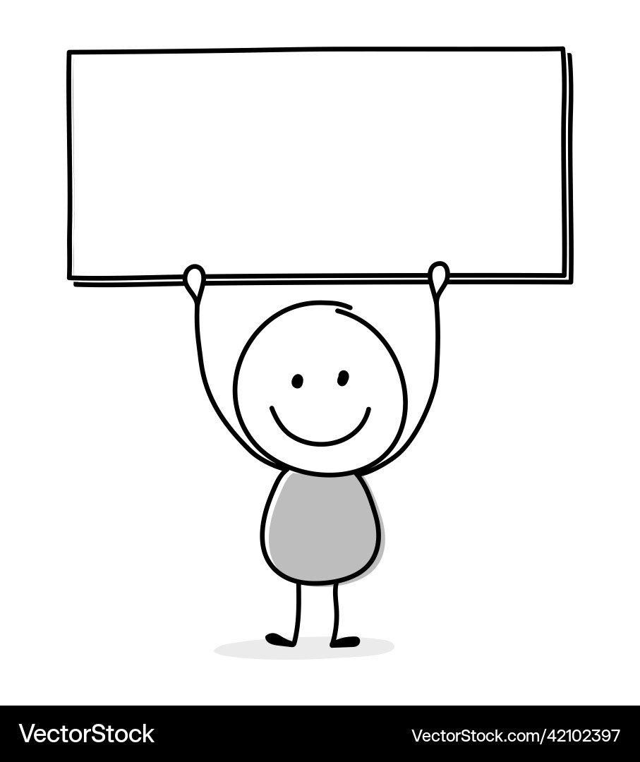 Smiley stickman with empty board symbol Royalty Free Vector