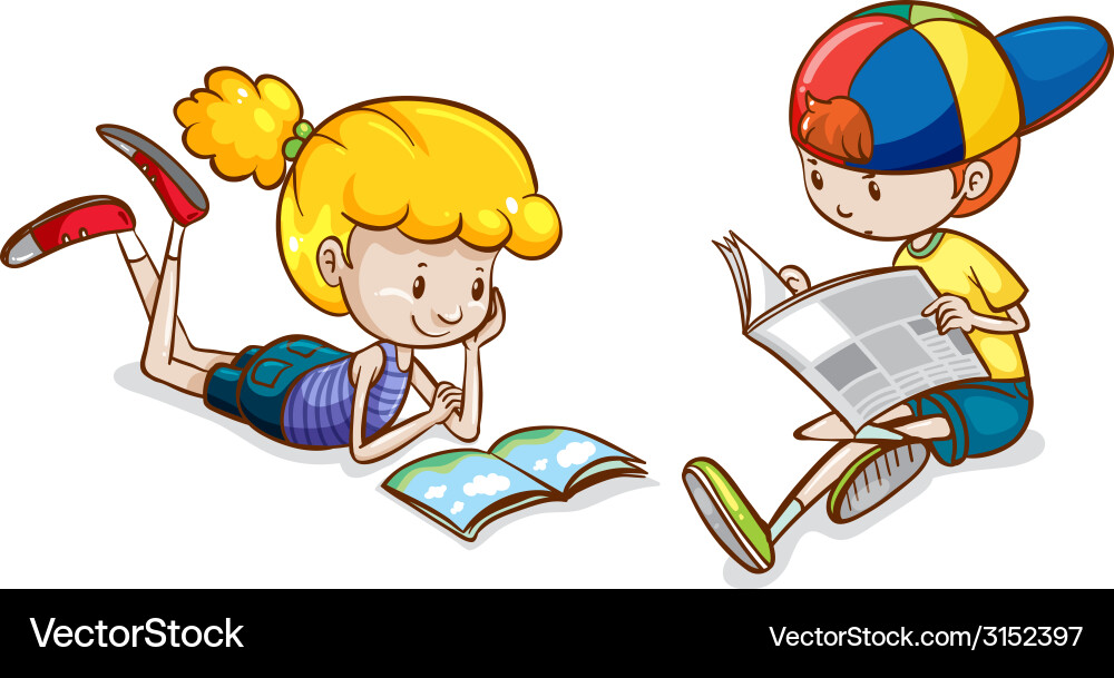 Two Children Reading Royalty Free Vector Image