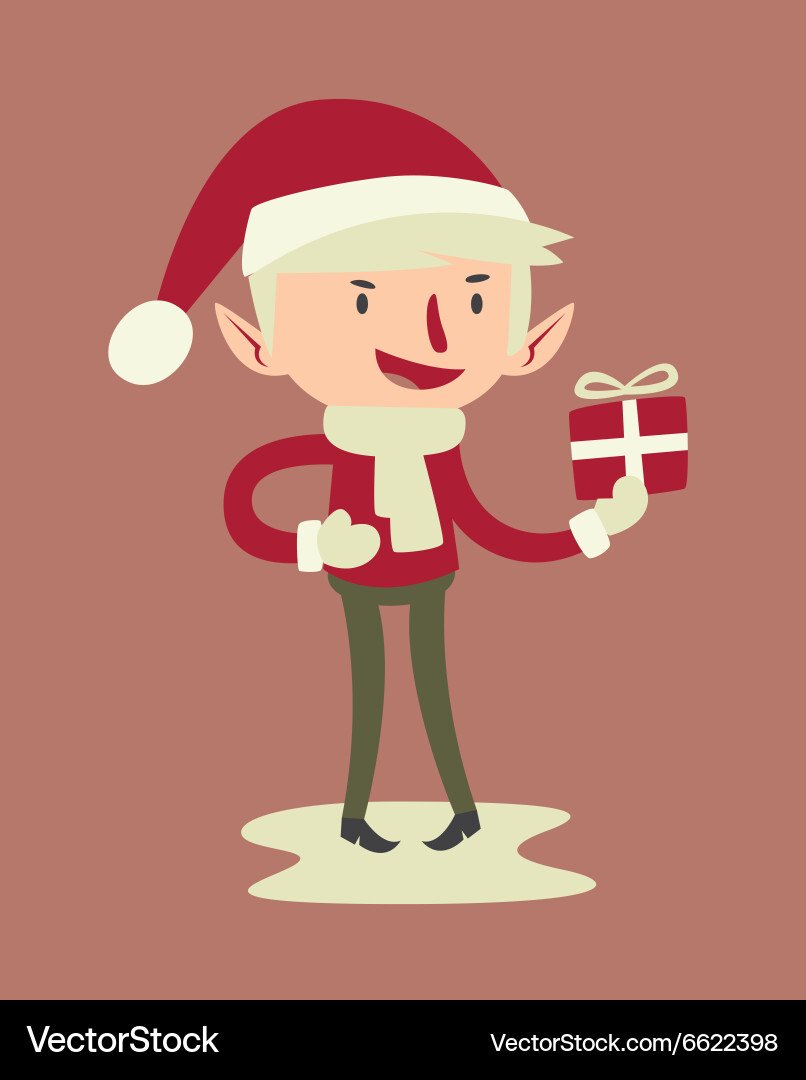 Cartoon elf holding a wrapped git box Royalty Free Vector