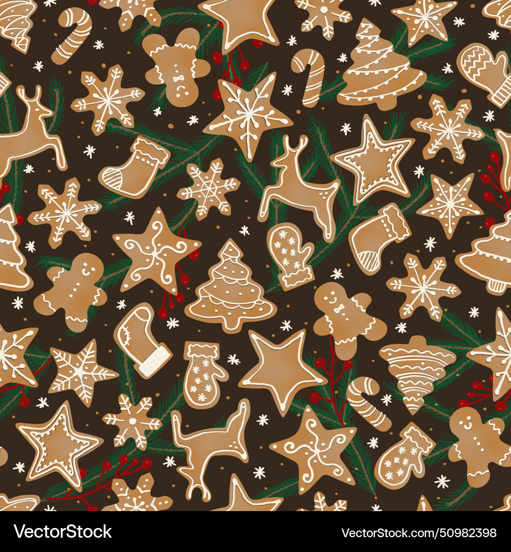Cozy gingerbread christmas themed seamless pattern
