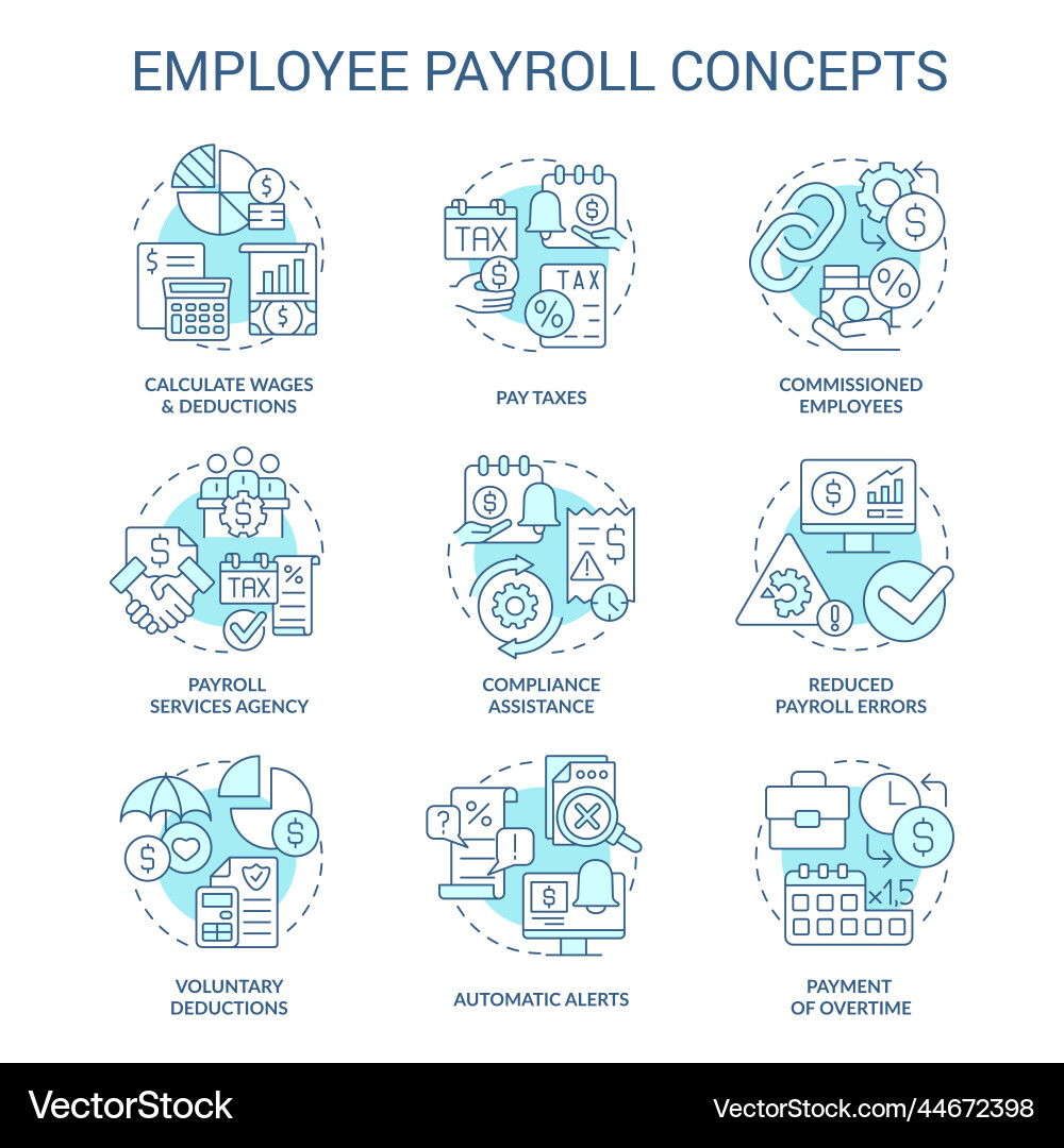 Employee Payroll Icons - Turquoise Set Royalty Free Vector
