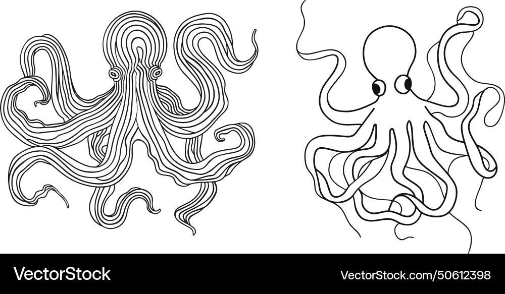 One line octopus doodle Royalty Free Vector Image