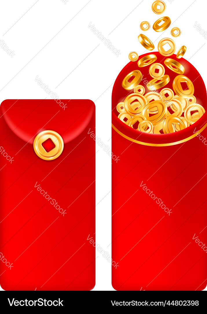 Red Envelopes with Golden Coins Royalty Free Vector Image