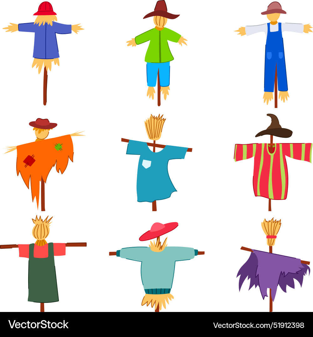 Scarecrow set cartoon Royalty Free Vector Image