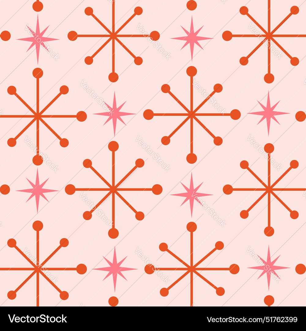 Atomic stars pink orange seamless pattern Vector Image
