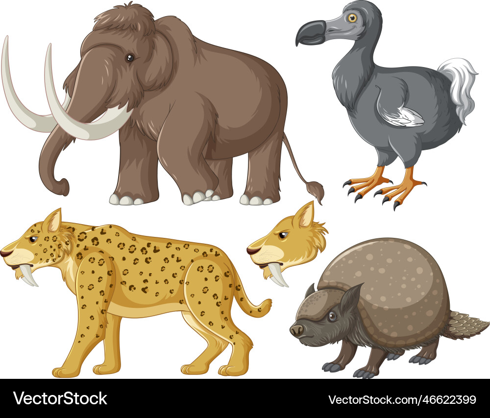 Sammlung extinkter Tiere Lizenzfreies Vektorbild