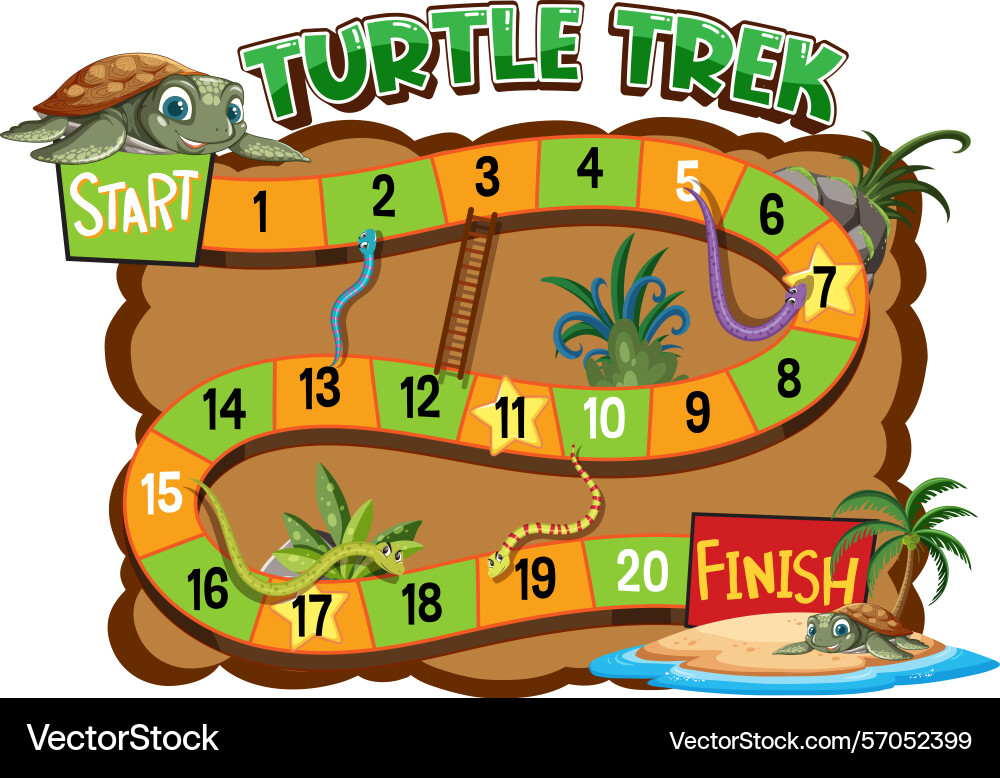 Colorful board game with turtles and snakes Vector Image