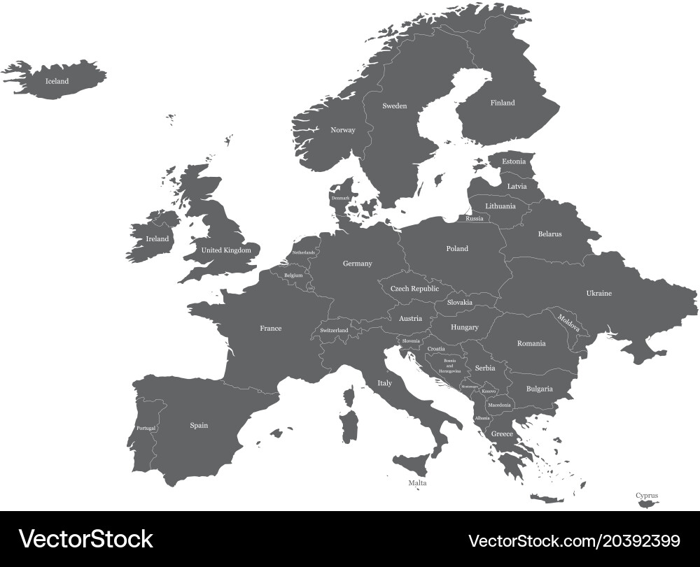 Map of europe with labels Royalty Free Vector Image