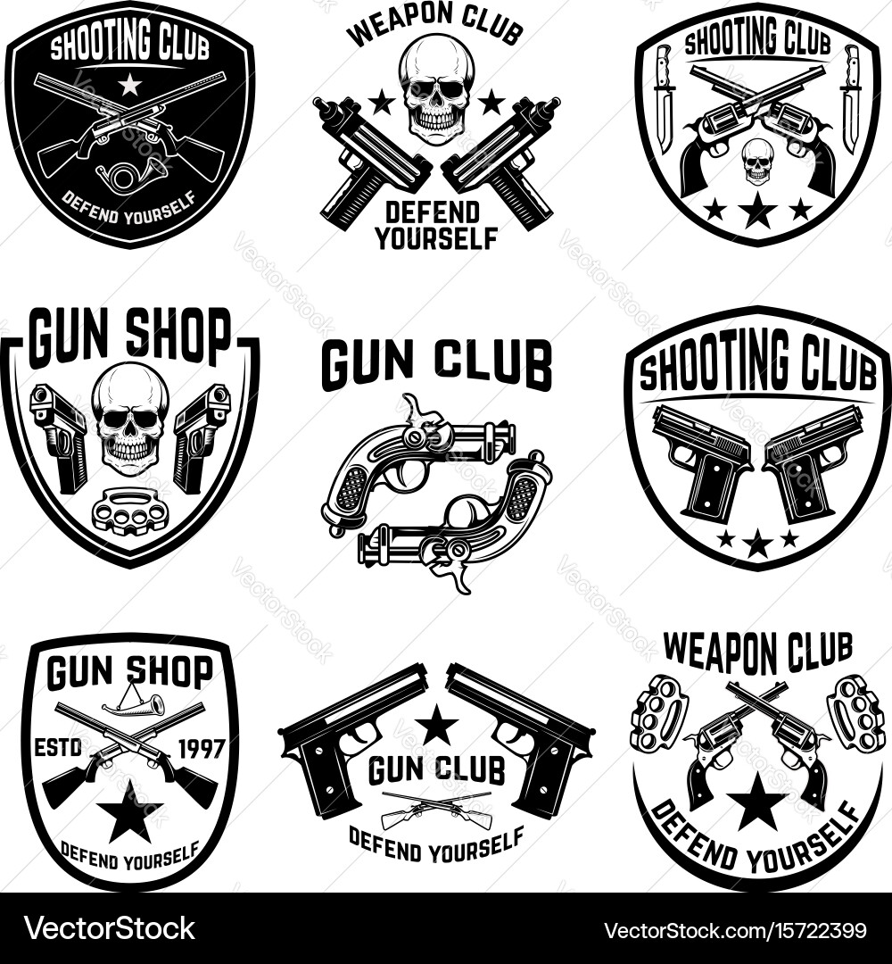 Set weapon club gun shop emblems labels Royalty Free Vector