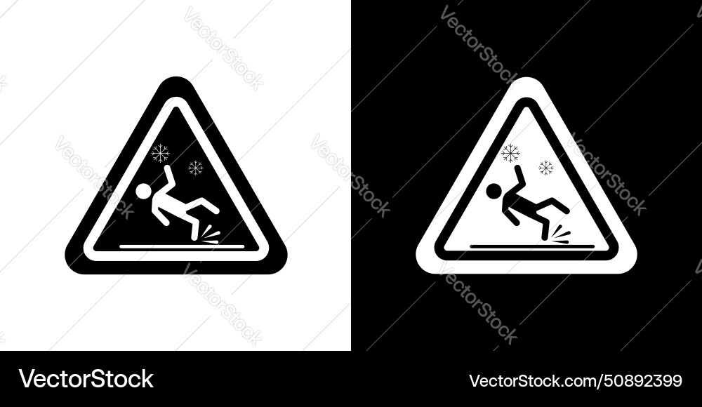 Slippery ice sign icon set caution Royalty Free Vector Image