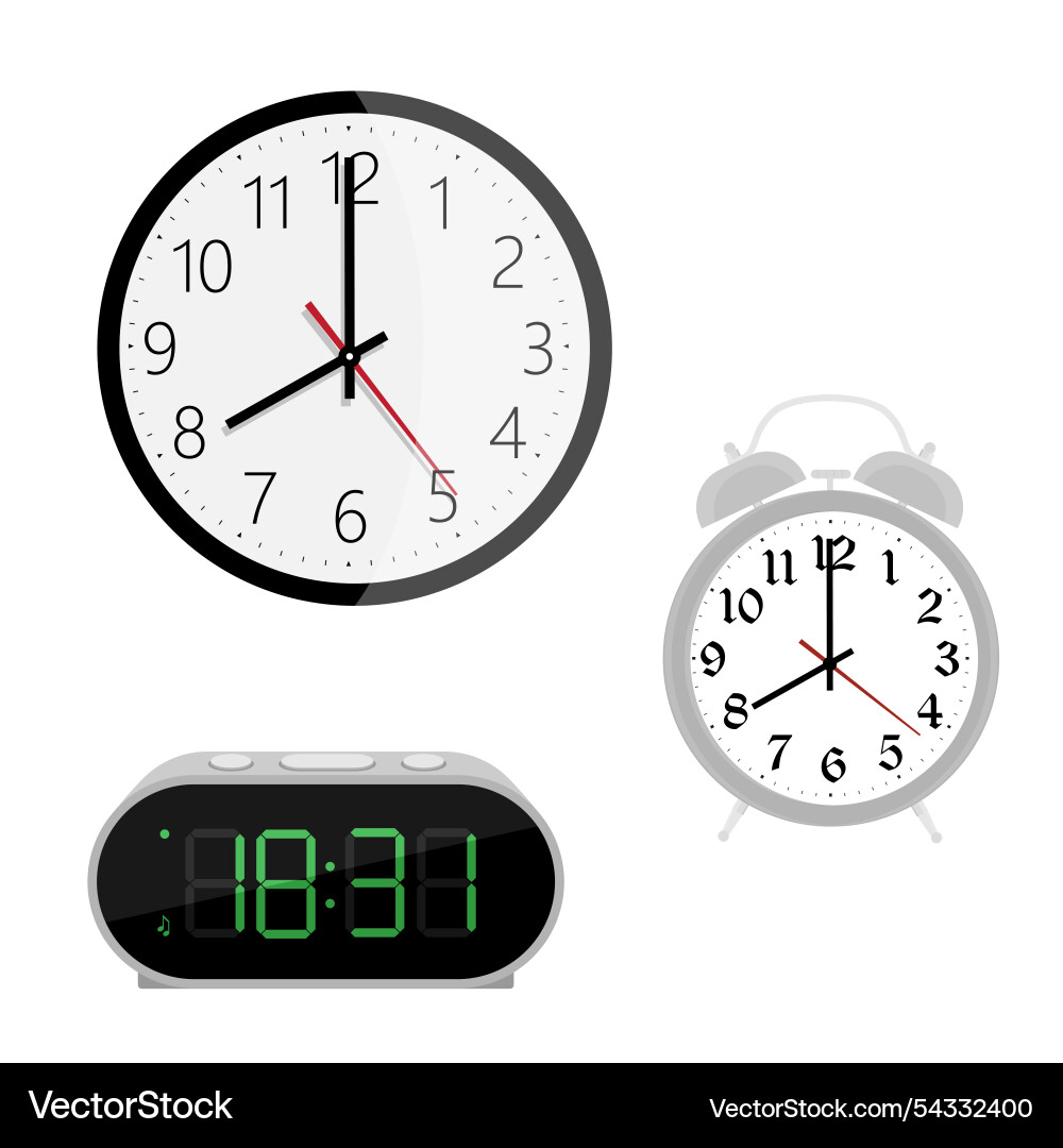 Alarm digital electronic clock and wall mounted Vector Image