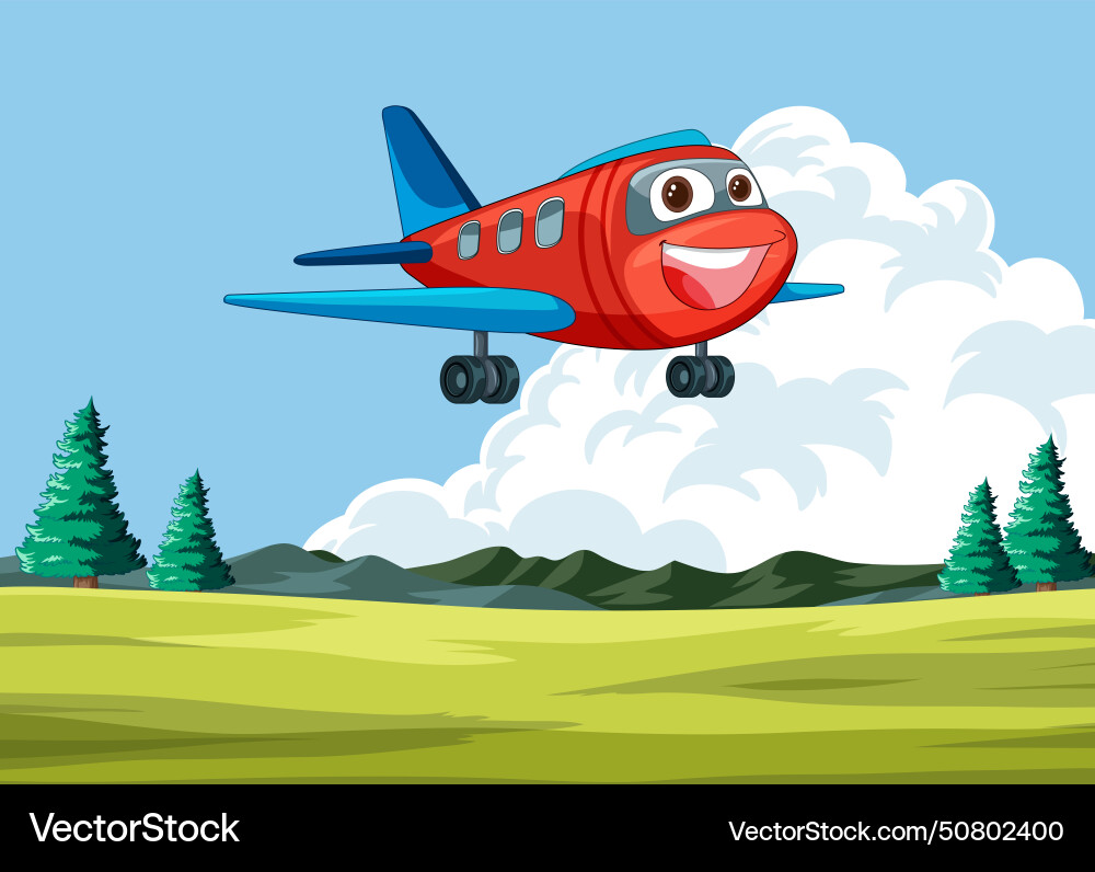Cartoon airplane with face flying in the sky Vector Image