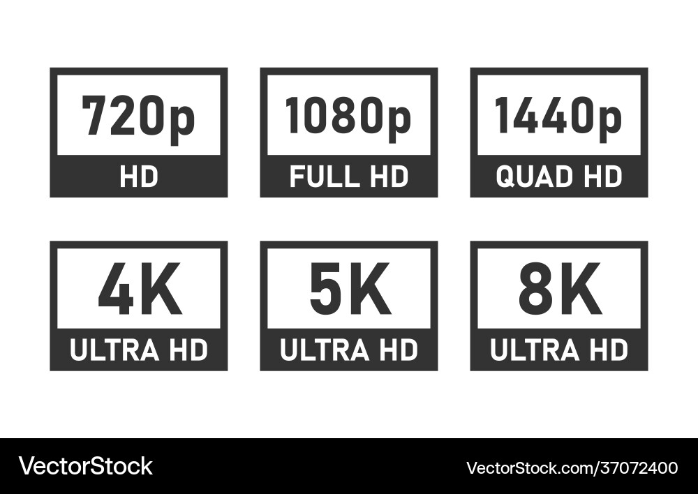 Display resolution icons 4k uhd 8k quad hd Vector Image