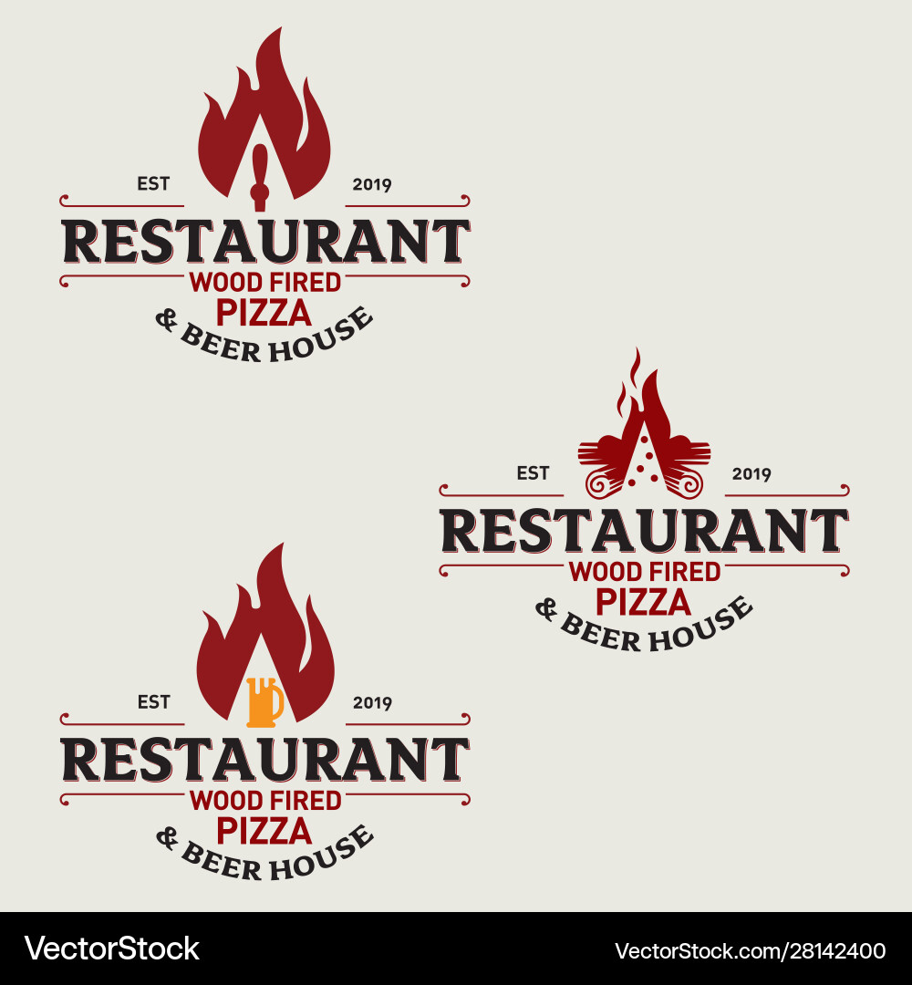 Fire wood pizza restaurant logo set Royalty Free Vector