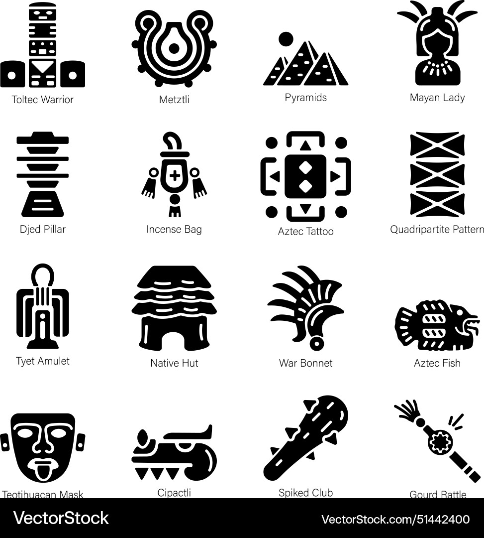 Trendy collection of aztec history solid icons Vector Image