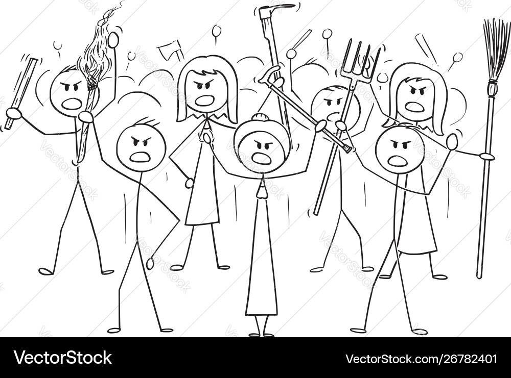 Angry Mob with Tools and Torches Royalty Free Vector Image