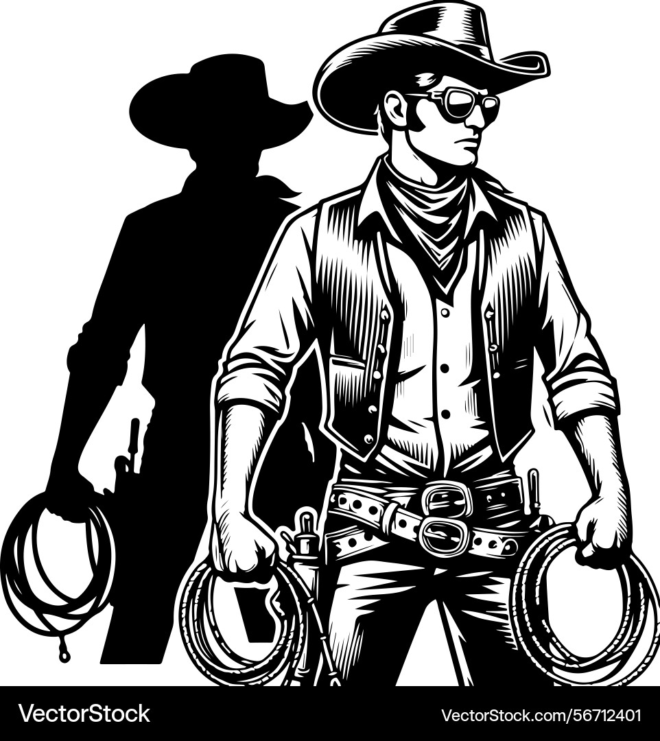 Cowboy with lasso standing pose Royalty Free Vector Image