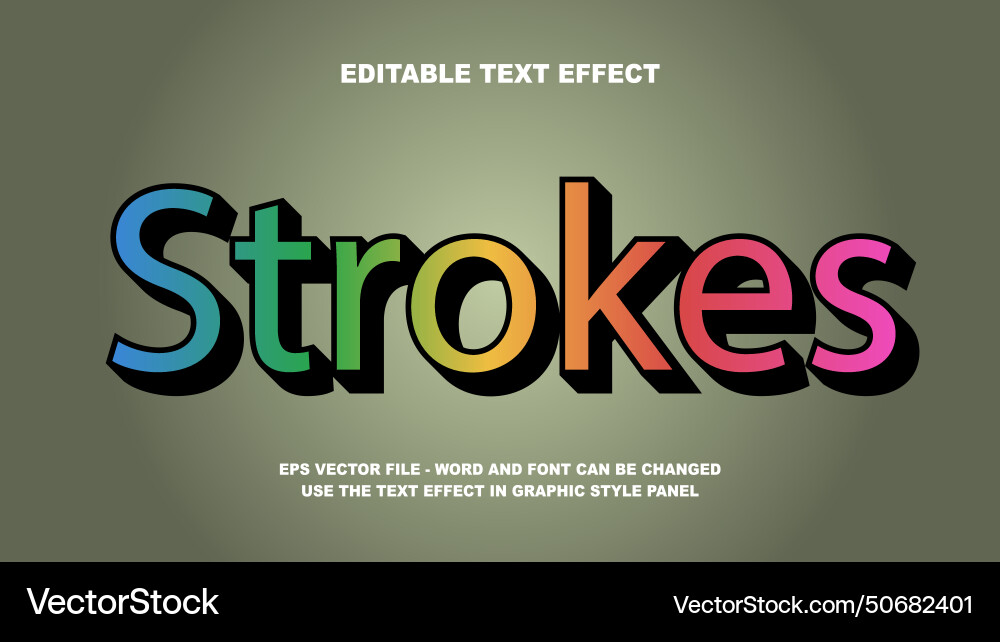 Editable text effect strokes 3d template Vector Image