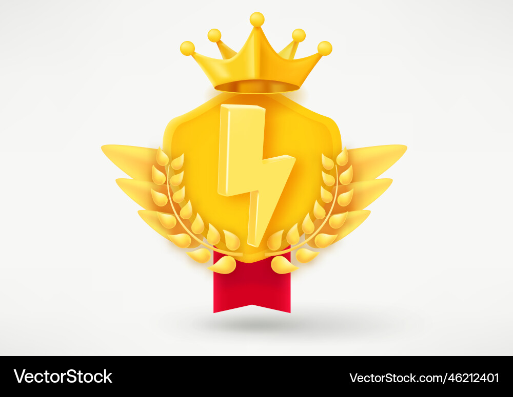 Golden game rank emblem with shield thunderbolt Vector Image