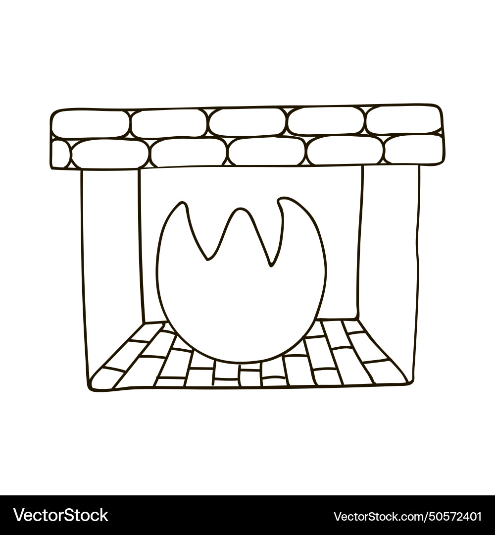 Hand drawn fireplace with fire and bricks Vector Image