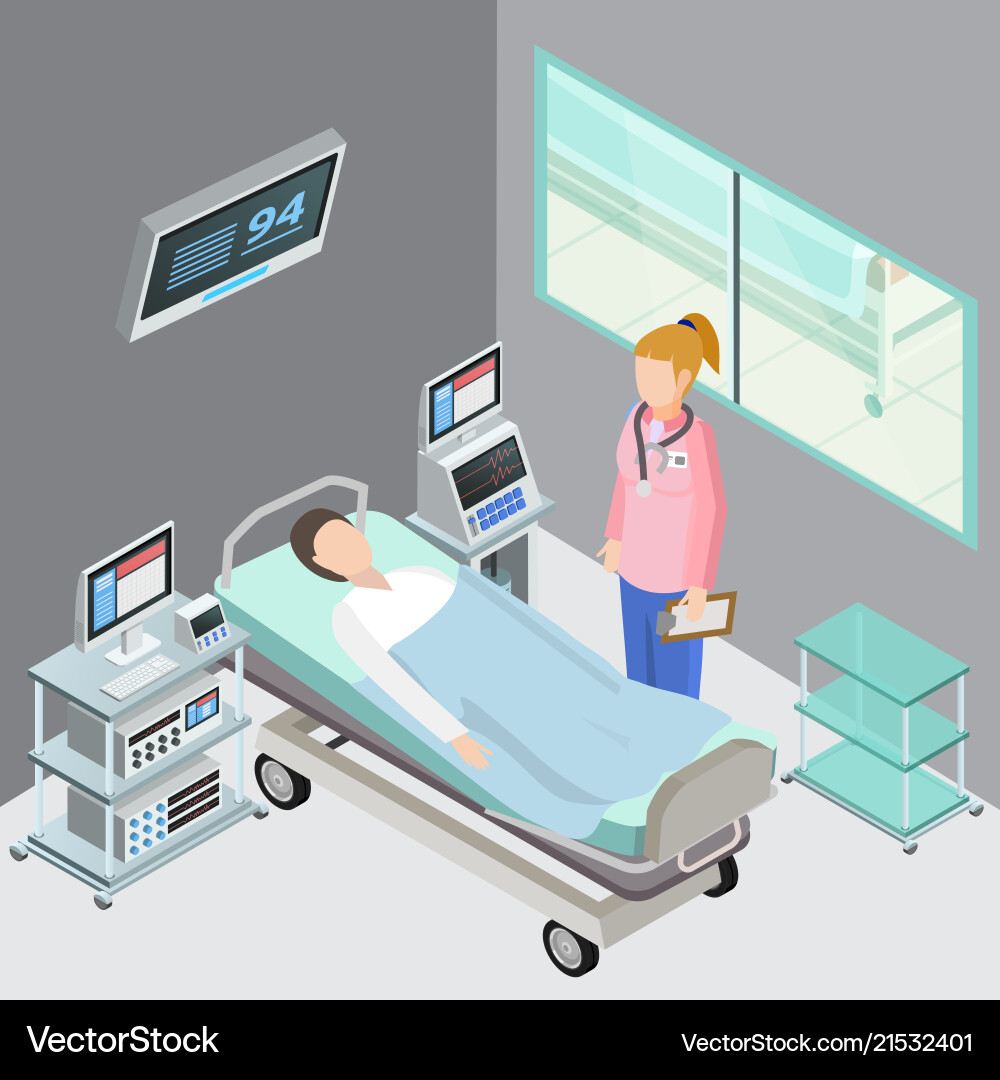 Hospital ward isometric composition Royalty Free Vector
