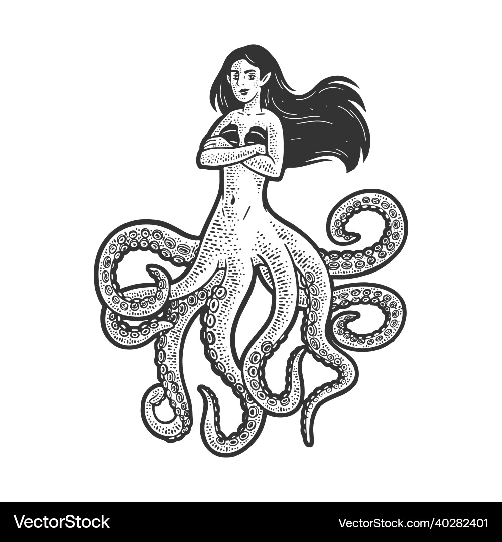 Octopus mermaid sketch Royalty Free Vector Image