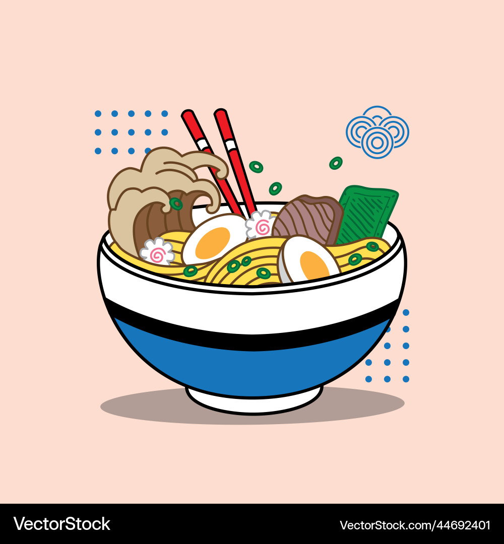 Ramen noodles on bowl Royalty Free Vector Image