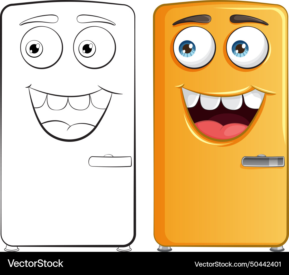 Two smiling cartoon refrigerators in different Vector Image