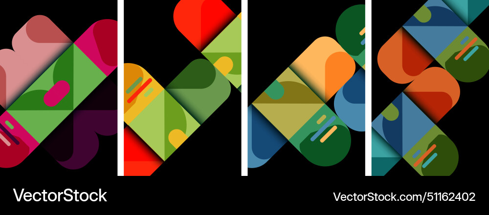 Four different colored geometric shapes on a black