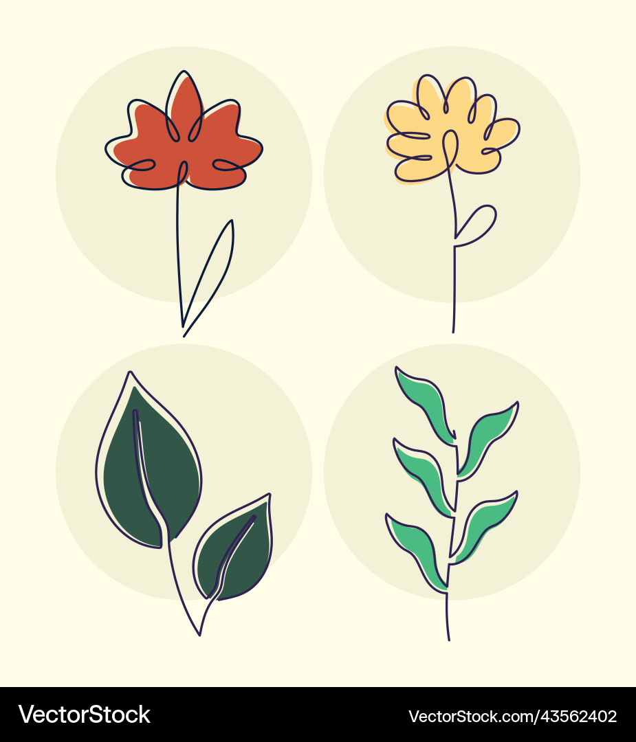 One line flowers bundle Royalty Free Vector Image