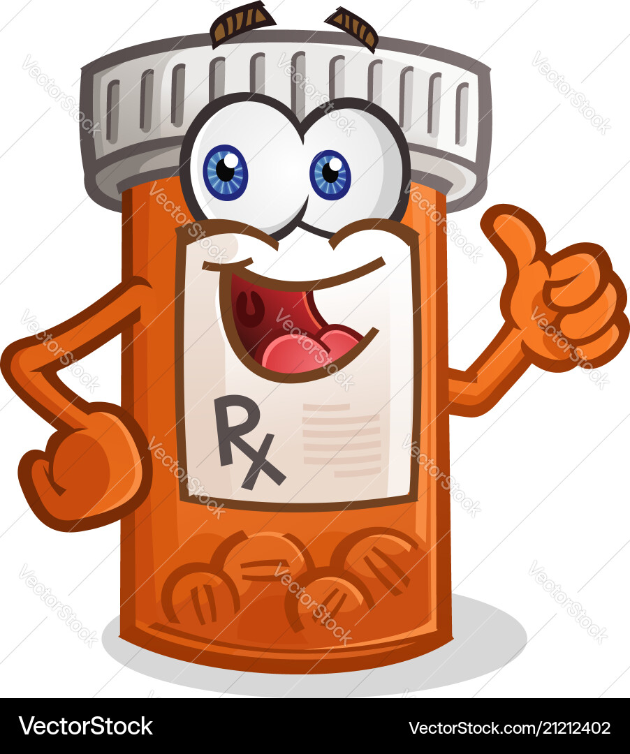 Pill bottle smiling cartoon character Royalty Free Vector