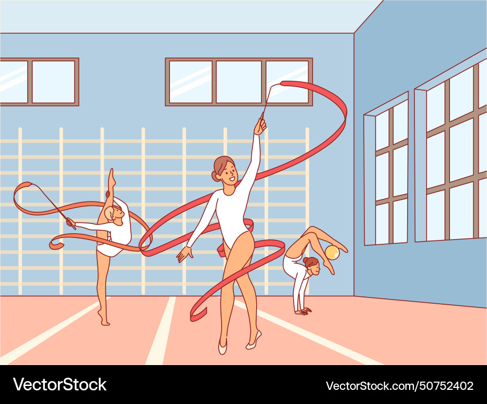 Professional artistic gymnasts train athletes Vector Image