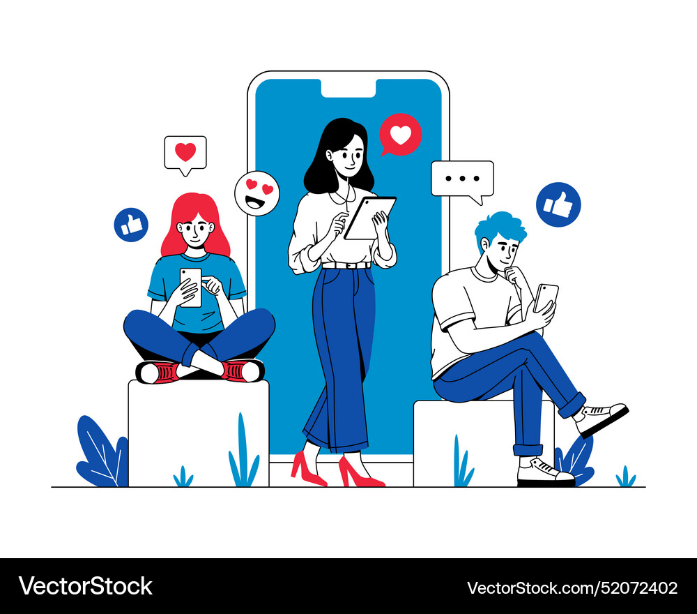 Young people using gadgets on social media Vector Image