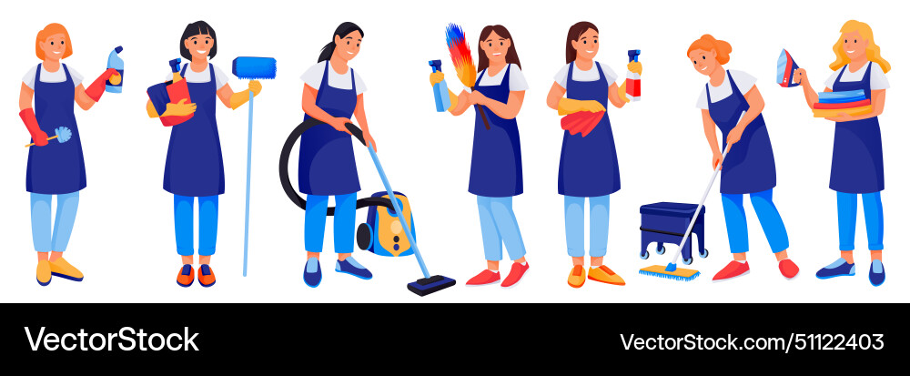 Cleaning service staff team isolated on white Vector Image