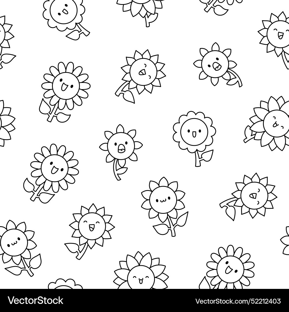 Kawaii cute sunflower coloring page Royalty Free Vector