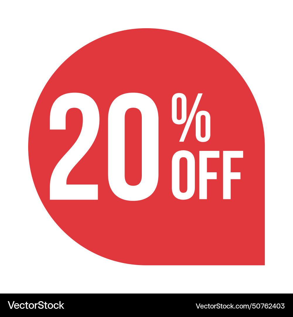 Red 20 percent discount label on white background Vector Image