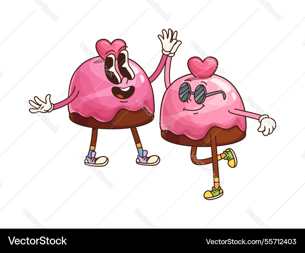 Retro groovy chocolate candy cheerful characters Vector Image