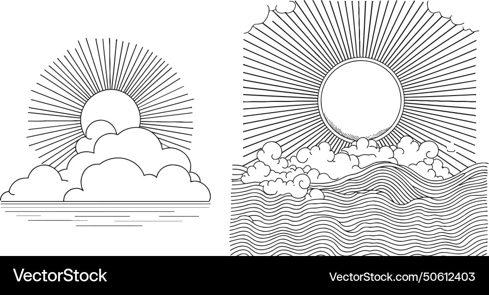 Sun with cloud continuous one line drawn Vector Image