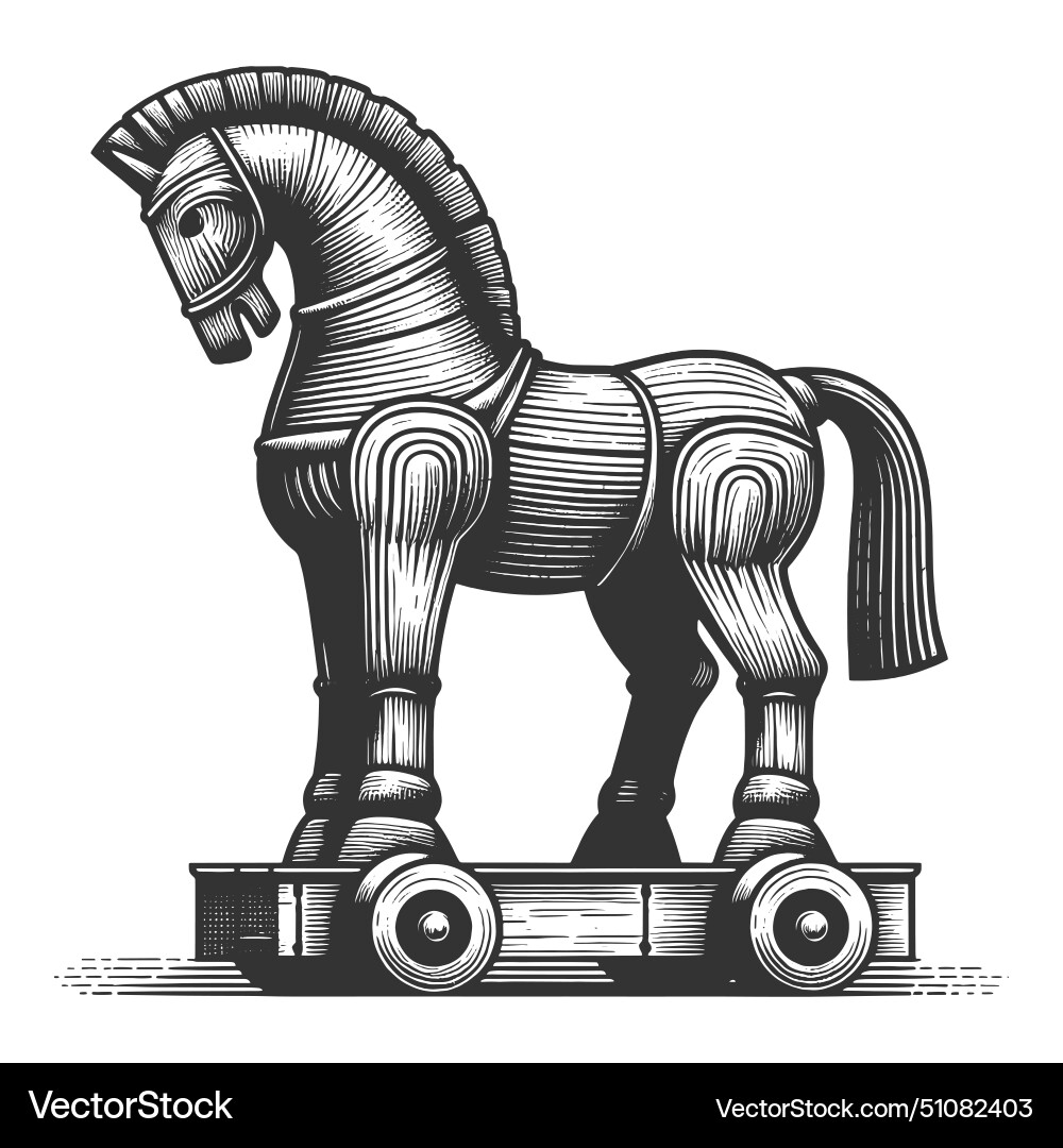 Trojan horse engraving sketch Royalty Free Vector Image