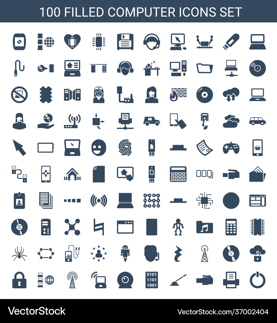100 computer icons Royalty Free Vector Image - VectorStock